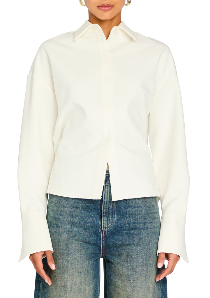 Rhia Crepe Draped Button Down – SEROYA