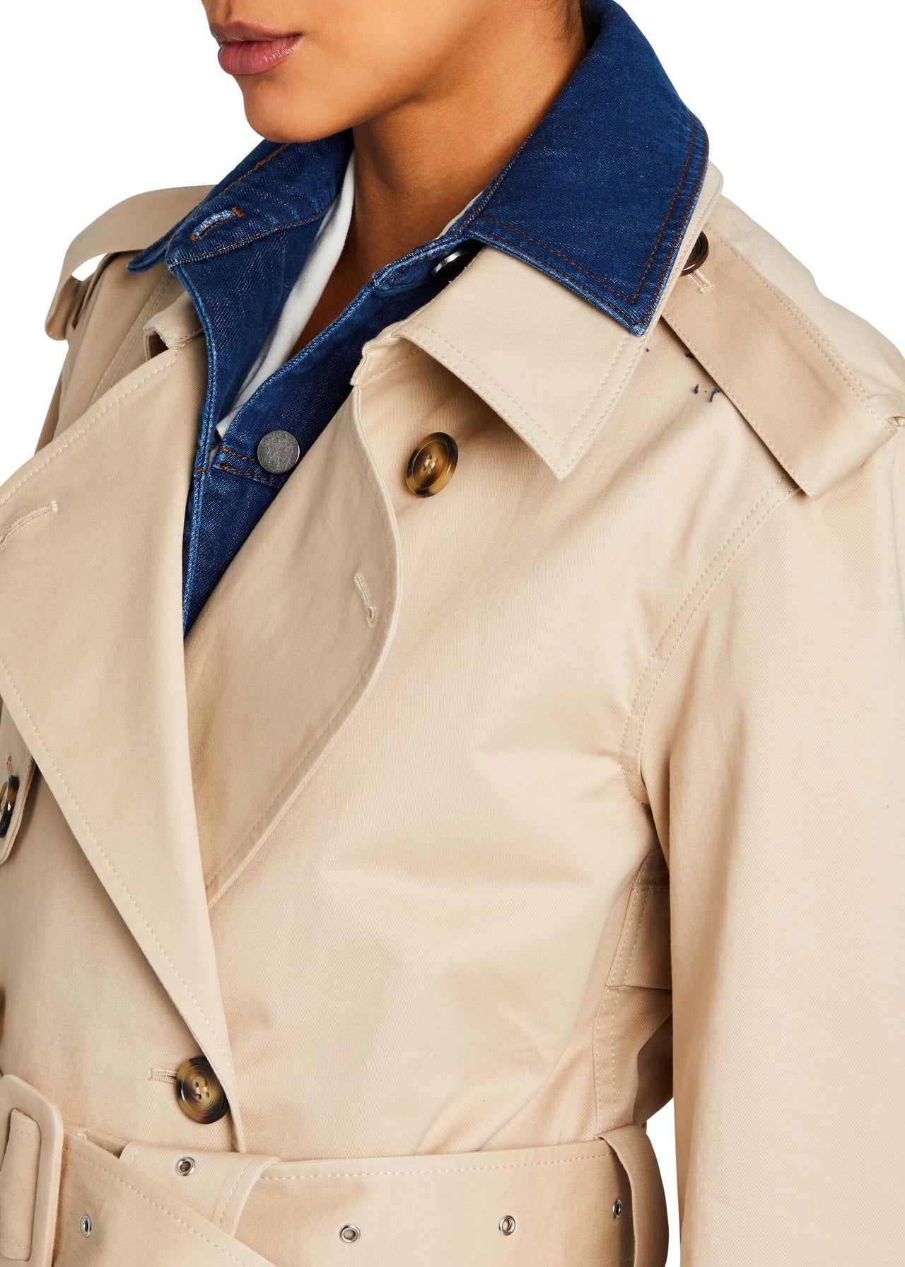 trench coat buttoned to the top